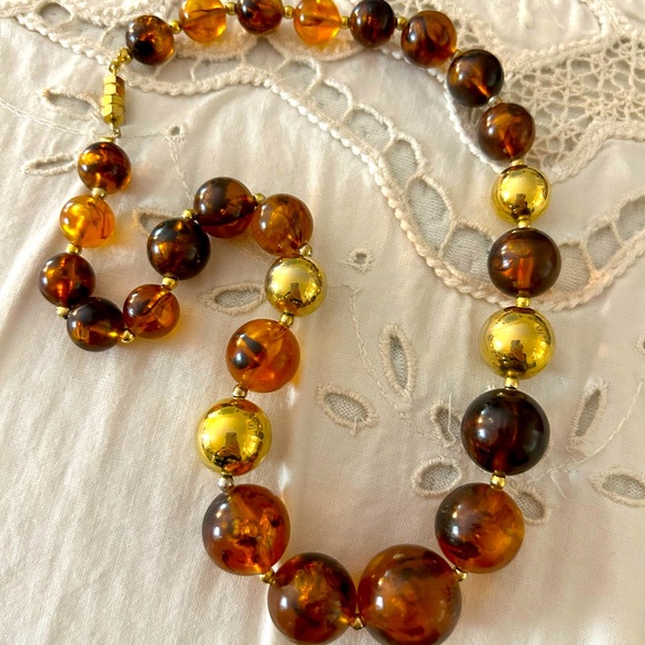 Jewelry | Vintage Amber Lucite Barrel Clasp Large Bead Necklace | Poshmark